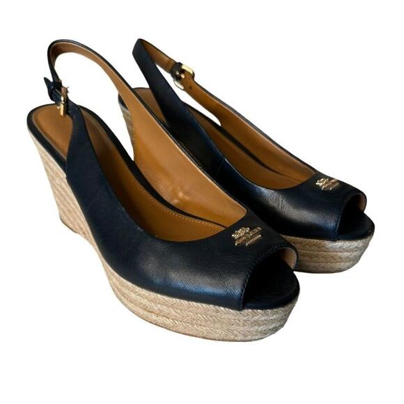Coach | Shoes | Coach Ferry Leather Dark Navy Blue Wedge Platform ...